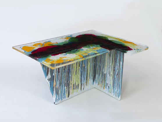 Steel frame, plexiglass, fiberglass, polyester, pigments, paint